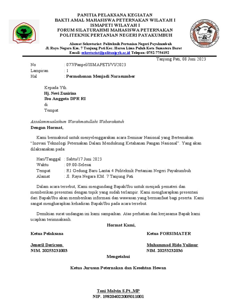 Surat Permohonan Narasumber Anggota DPR Ri | PDF