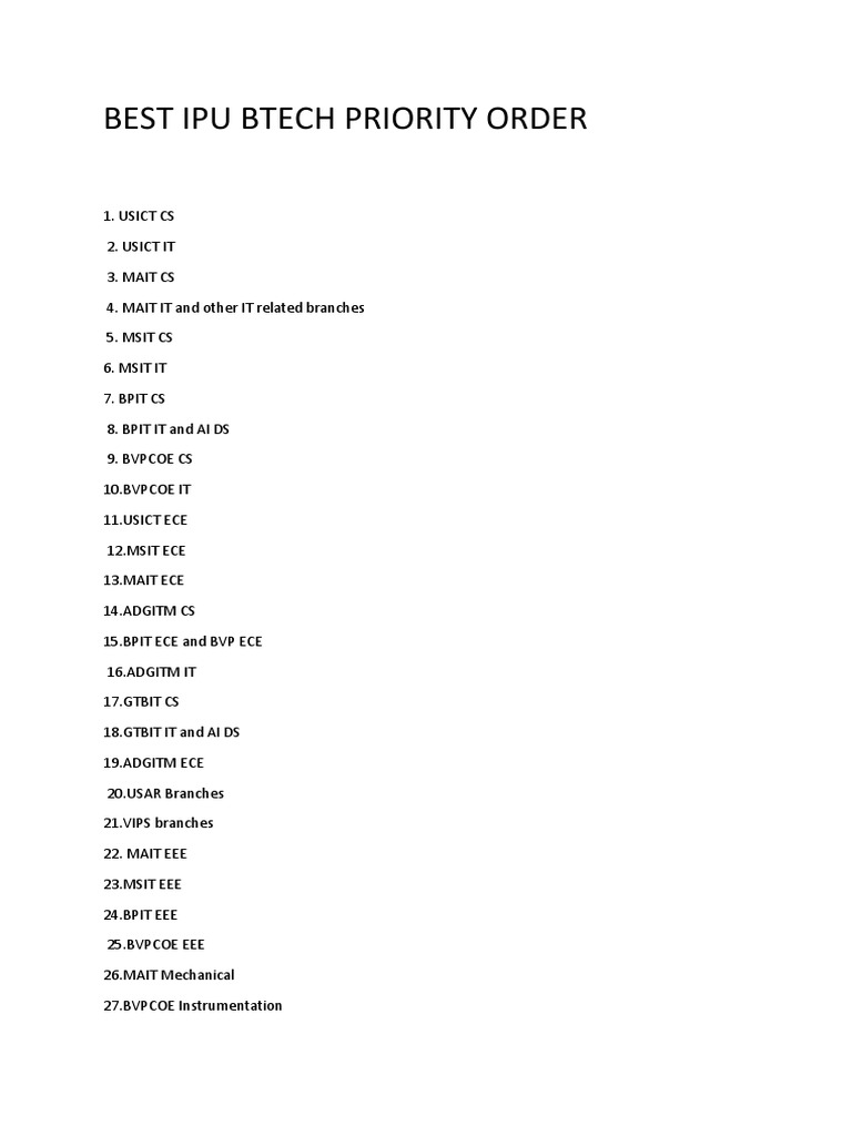 Best Ipu Btech Priority Order | PDF