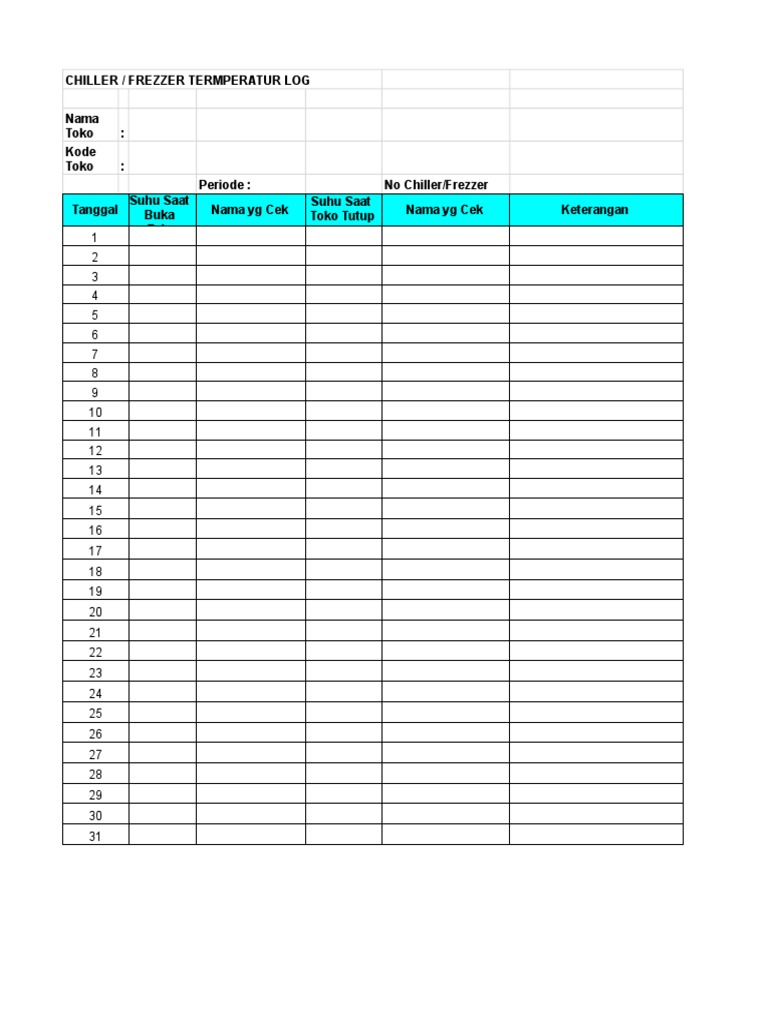 Log Suhu Chiller dan Freezer Toko | PDF