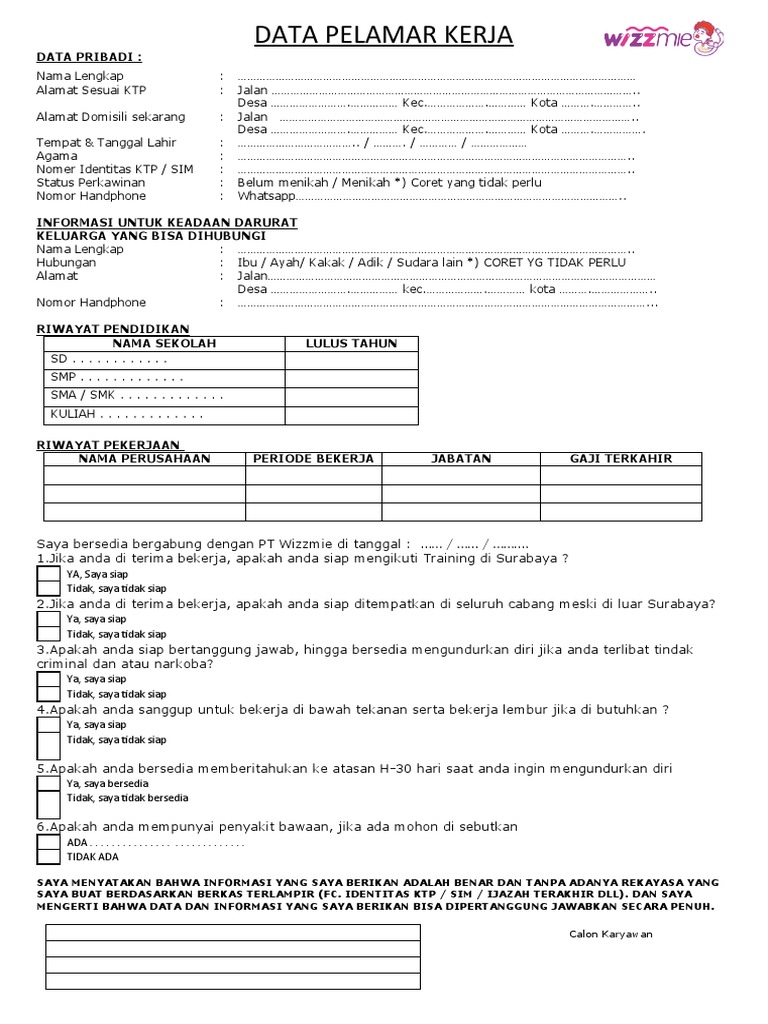 Application Form PT WBA Crew | PDF