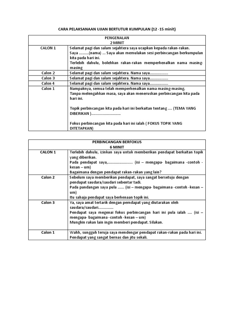 Cara Pelaksanaan Ujian Bertutur Kumpulan | PDF