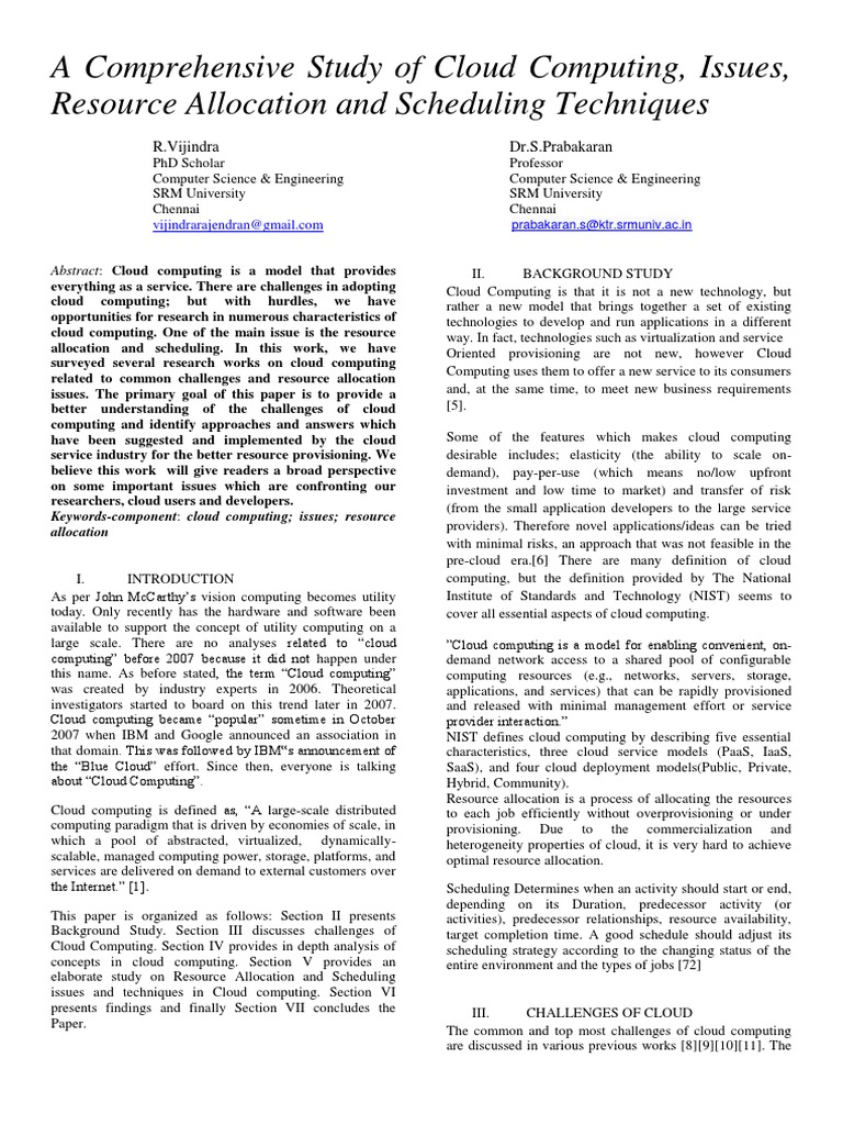 A Comprehensive Study of Cloud Computing, Issues, Resource Allocation and Scheduling Techniques ...