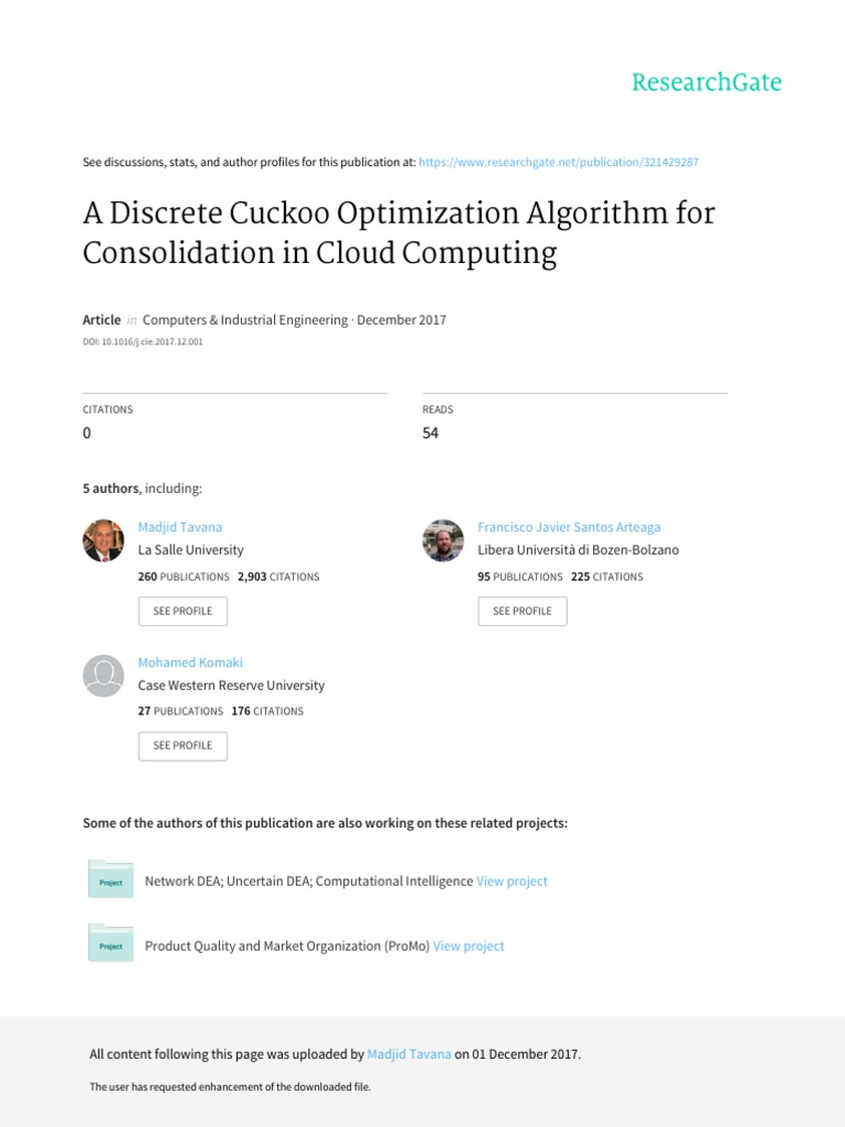 A Discrete Cuckoo Optimization Algorithm For Pdf Virtual Machine Mathematical Optimization 