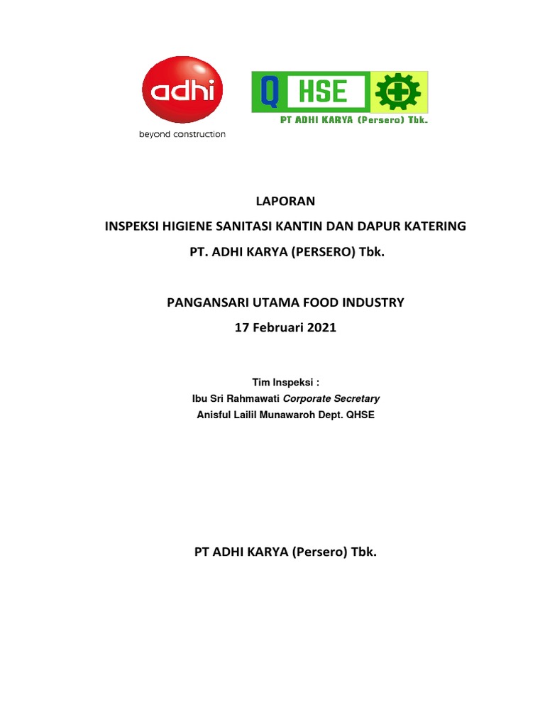 Laporan Hasil Inspeksi Dapur Pangansari 17 Februari 2021 | PDF