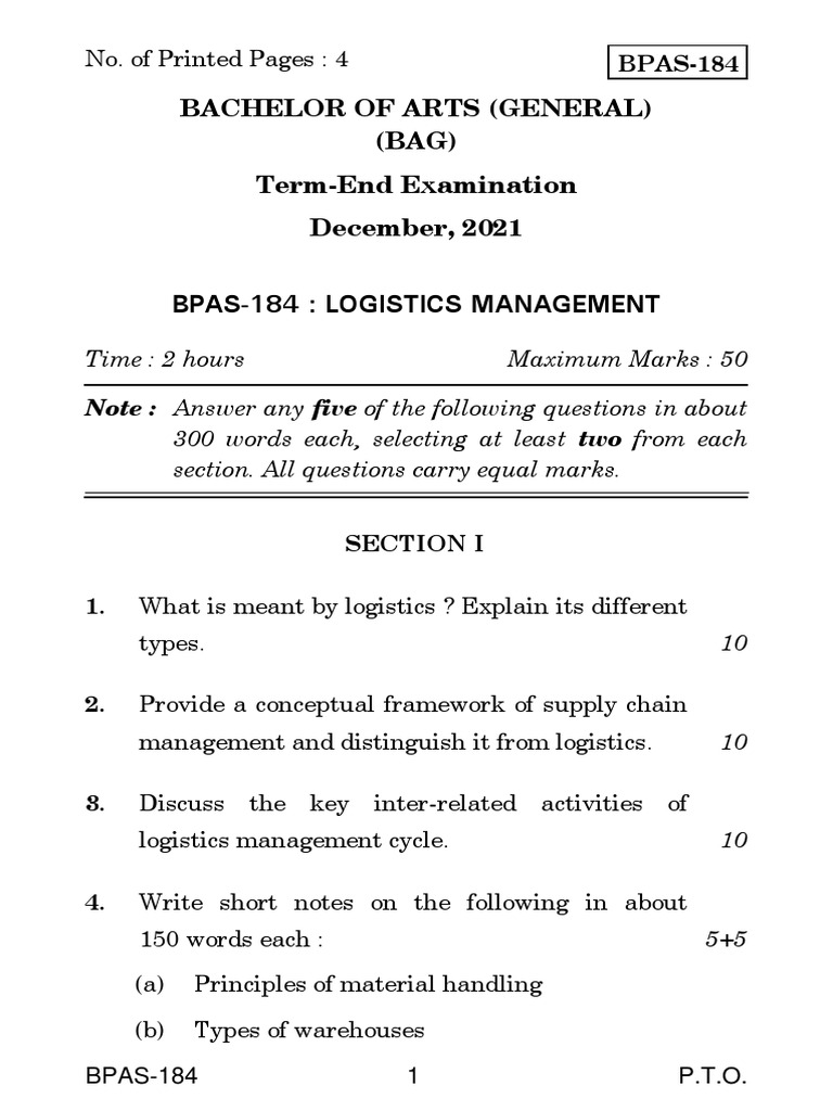 BPAS-184_ignouassignmentguru.com_DEC21 (1) | PDF | Logistics | Business ...