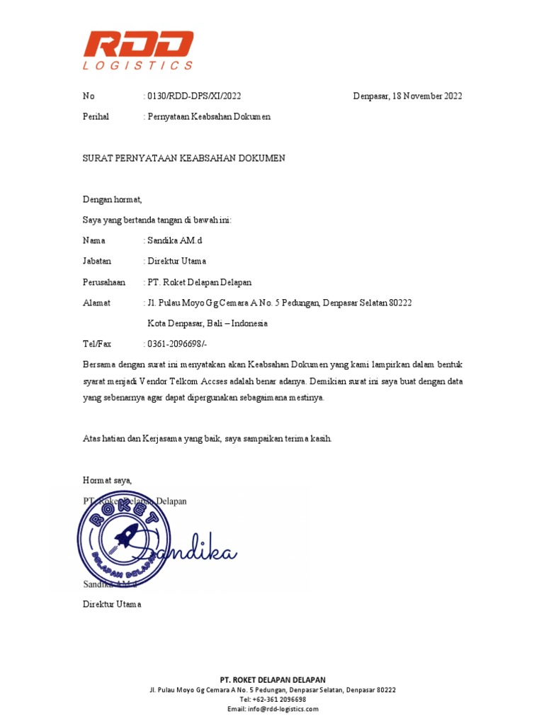 Pernyataan Keabsahan Dokumen RDD | PDF | Karier & Perkembangan