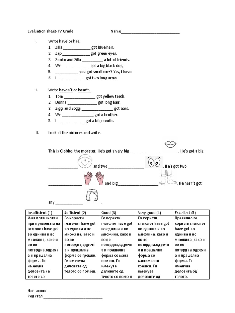 Nastaven List Have VS Has Got 4 Odd | PDF