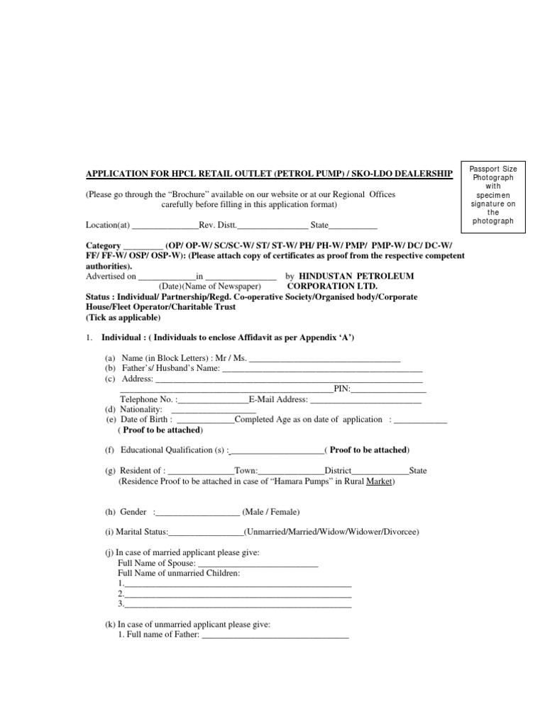 HPCL RETAIL OUTLET APPLICATION | PDF | Notary Public | Banks