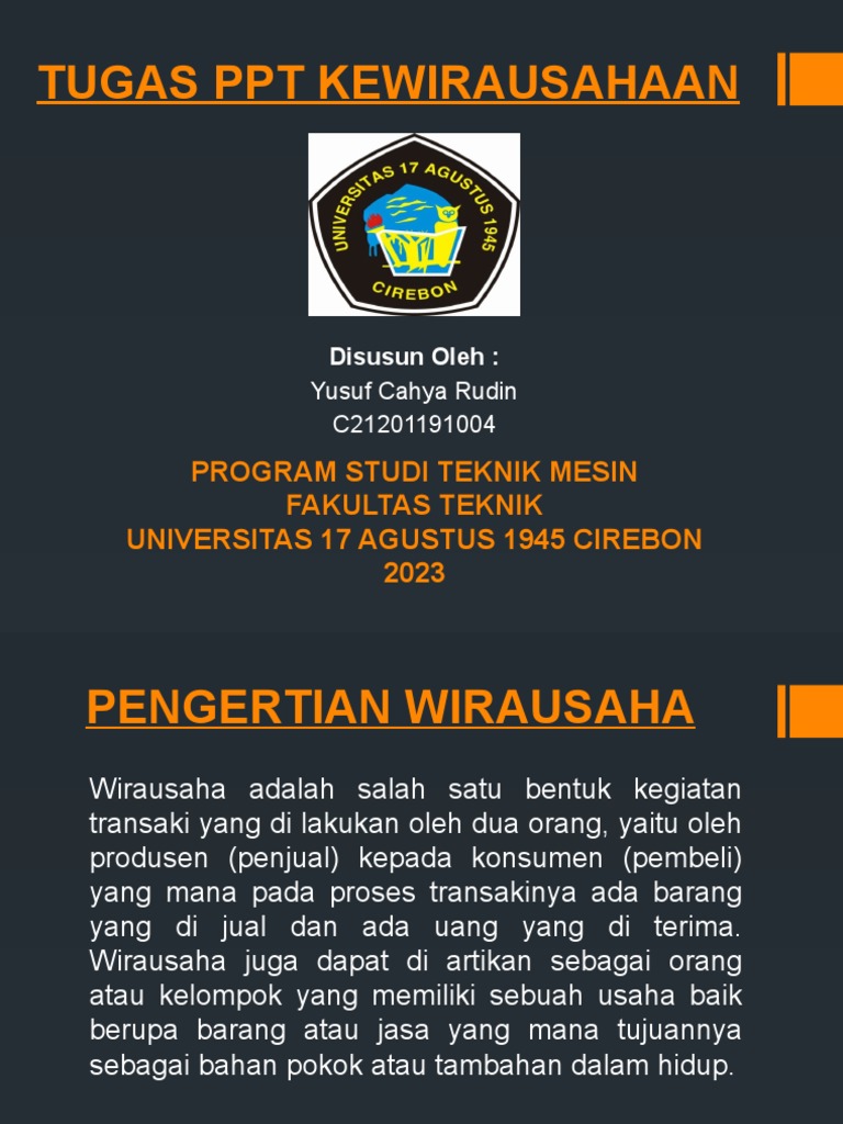 Tugas PPT Kewirausahaan Yusuf | PDF Tugas PPT Kewirausahaan Yusuf | PDF
