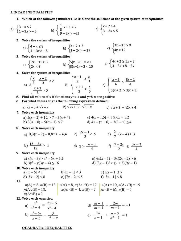 Inequalities (Linear and Quadratic) | PDF