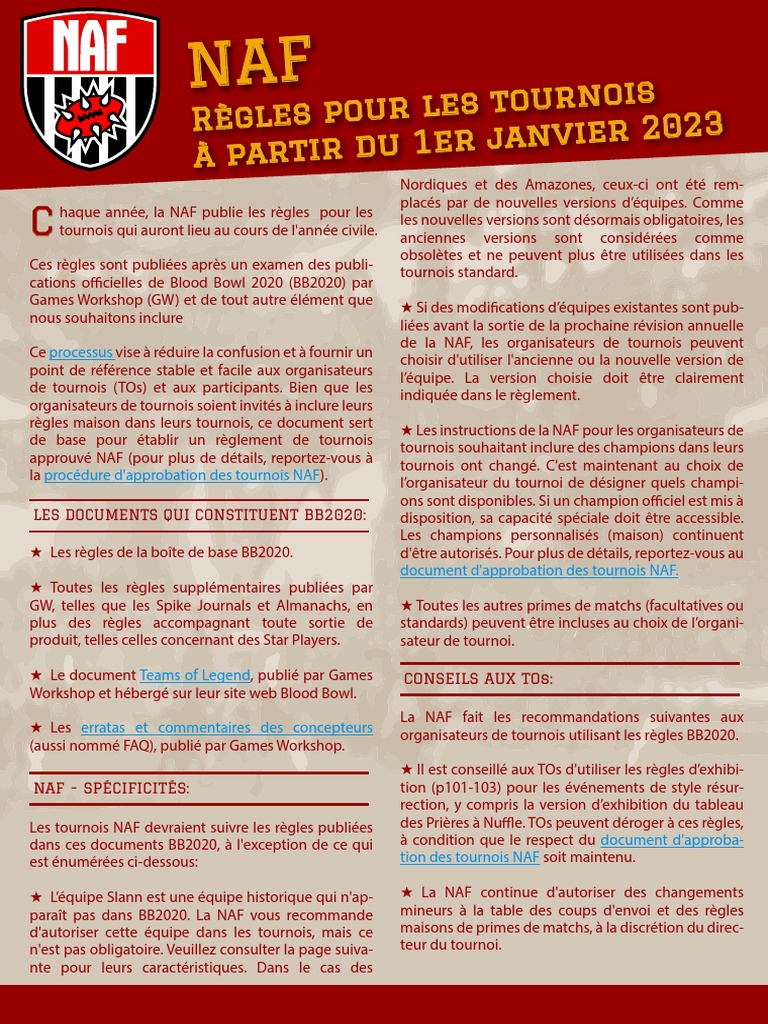 Règles NAF Blood Bowl 2023 | PDF | Gaming | Jeux d'adresse mentale