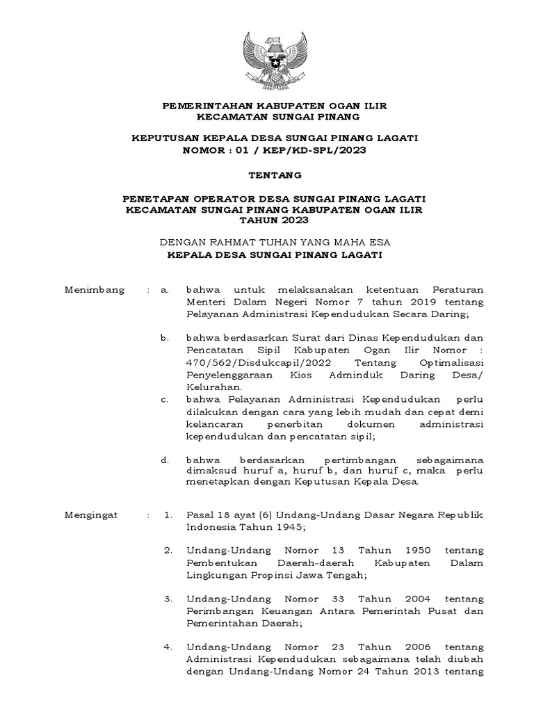 SK Operator Kios Desa | PDF