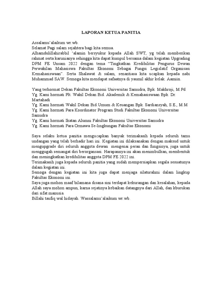 Laporan Ketua Panitia | PDF