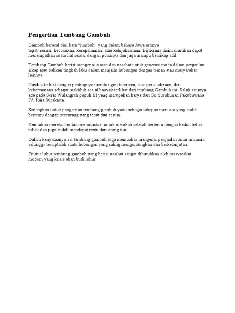 Pengertian Tembang Gambuh 1 | PDF