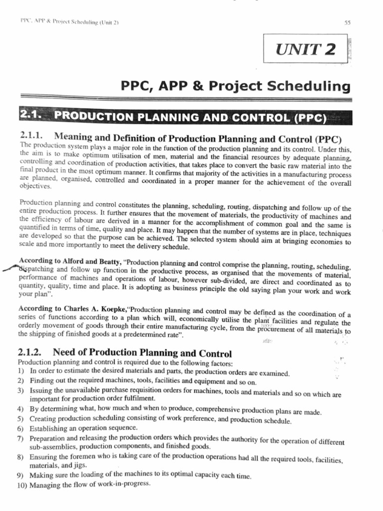 PPC, APC and Project Scheduling..Unit 2 | PDF