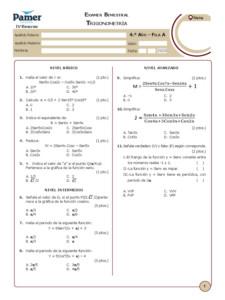 2020 Iv Bim Sem 9 Eb 4° Año Tri Pdf Matemáticas