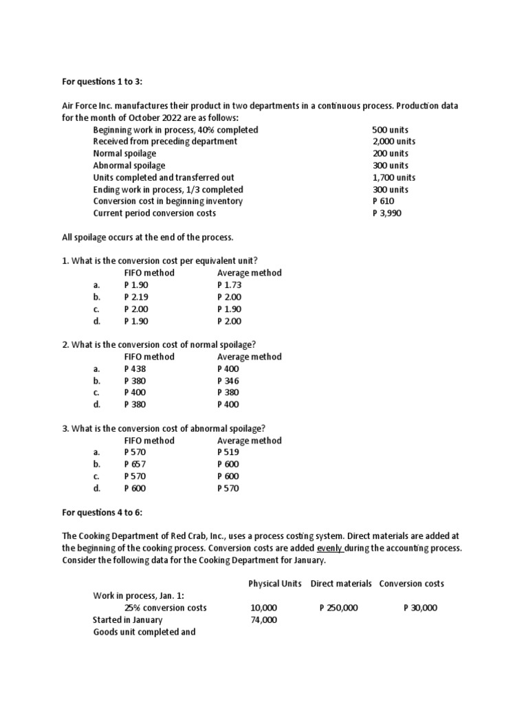 MCQ - Process Costing | PDF