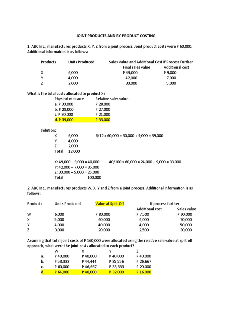 Assignment - Joint Products and by Products Costing - Without Answers | PDF | Cost Of Goods Sold ...