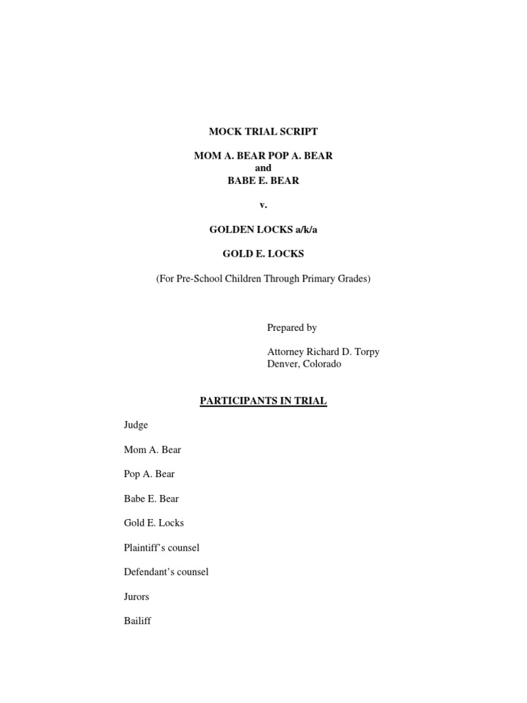 Preschool Mock Trial: Goldilocks | PDF | Verdict