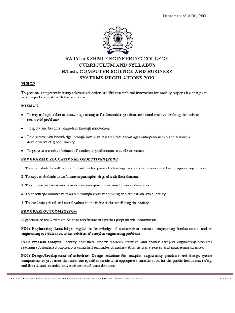 R2019-CSBS-Curriculum and Syllabus | PDF | Probability Distribution | C (Programming Language)