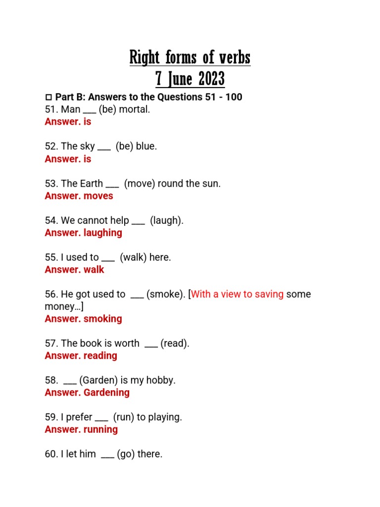 Right Forms of Verbs - Preening | PDF