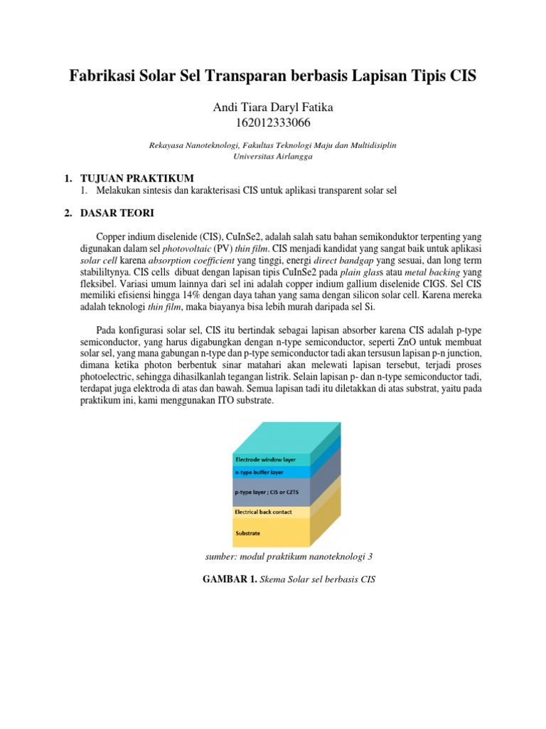 Laporan Praktikum Fabrikasi Transparan Solar Sel Berbasis Cis Thin Film | PDF | Metode & Bahan ...
