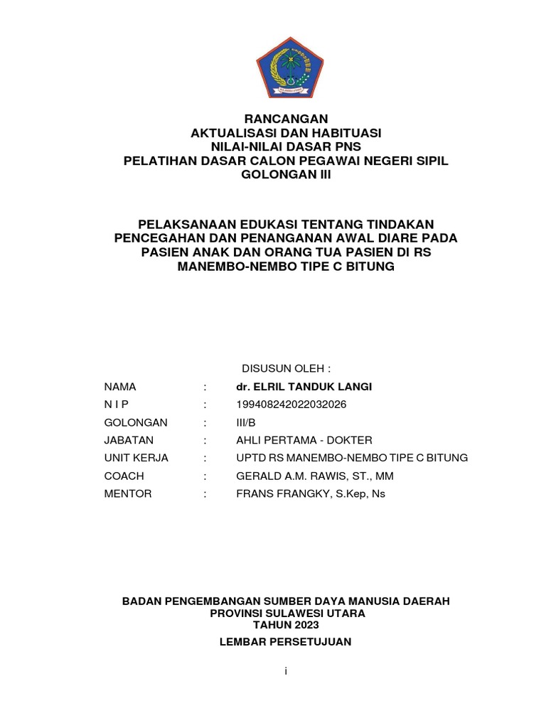 Rancangan Aktualisasi - Dr. Elril T-1 | PDF