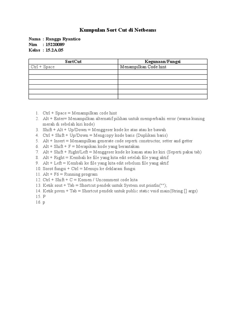Kumpulan Sort Cut Di Netbeans | PDF