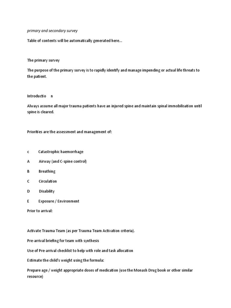 Primary and Secondary Trauma Survey Guide | PDF | Injury | Traumatic ...