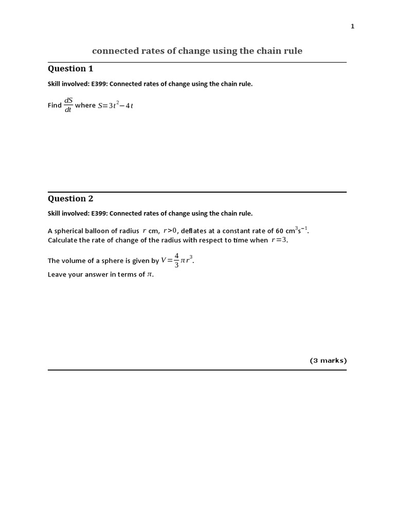 Connected Rates of Change Using the Chain Rule | PDF