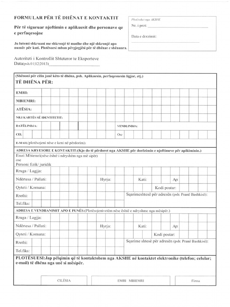 Formulari Për Të Dhënat e Kontaktit | PDF