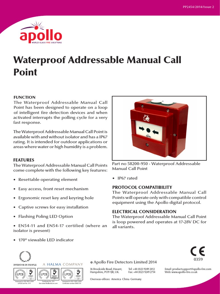 Waterproof Addressable Call Point 58200-950 | PDF | Electrical ...