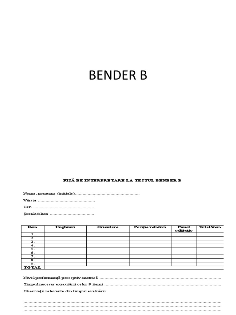 Bender B Fisa de Interpretare | PDF