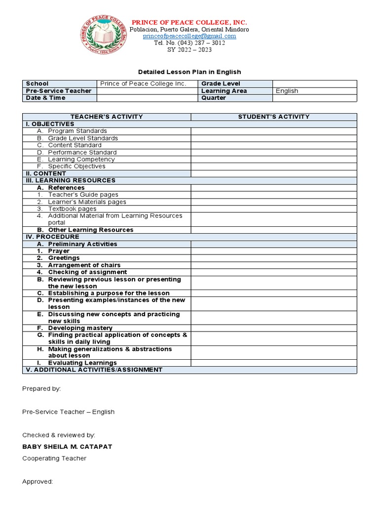 TEMPLATE Detailed Lesson Plan | PDF