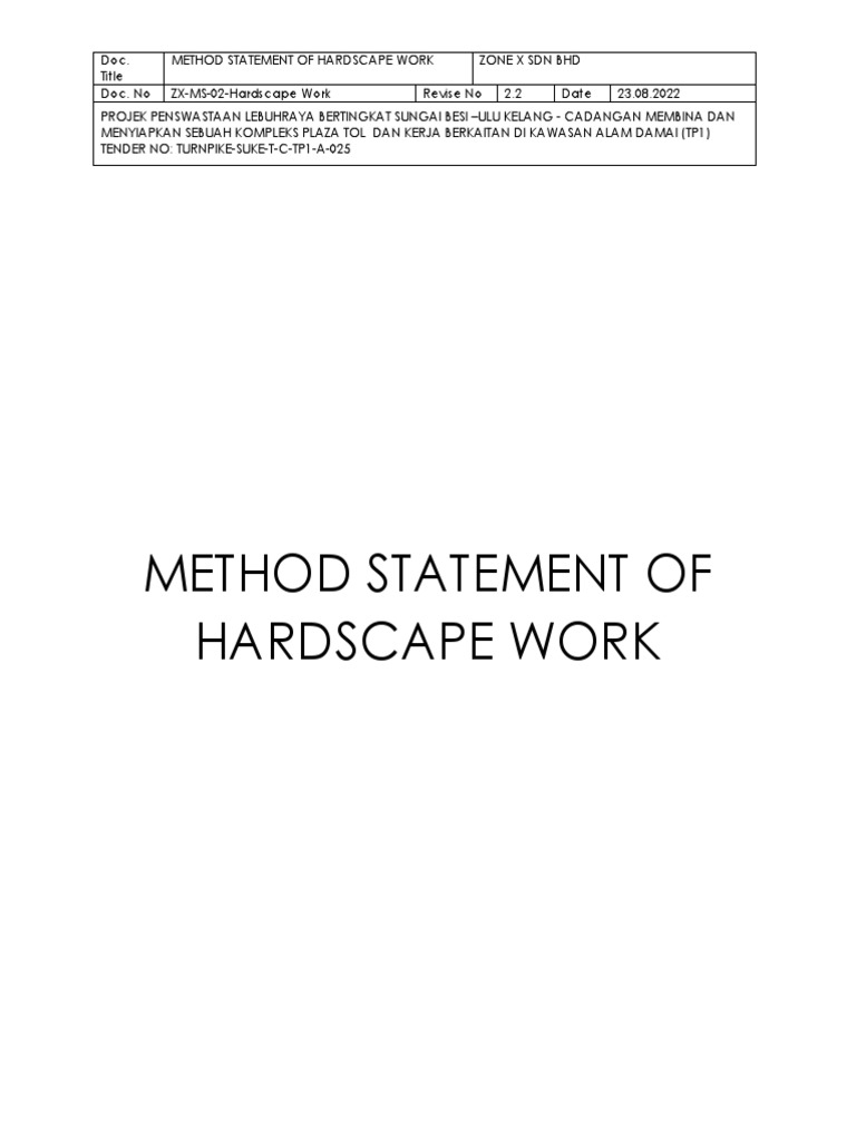 Hardscape Work Method Statement | PDF | Concrete | Asphalt