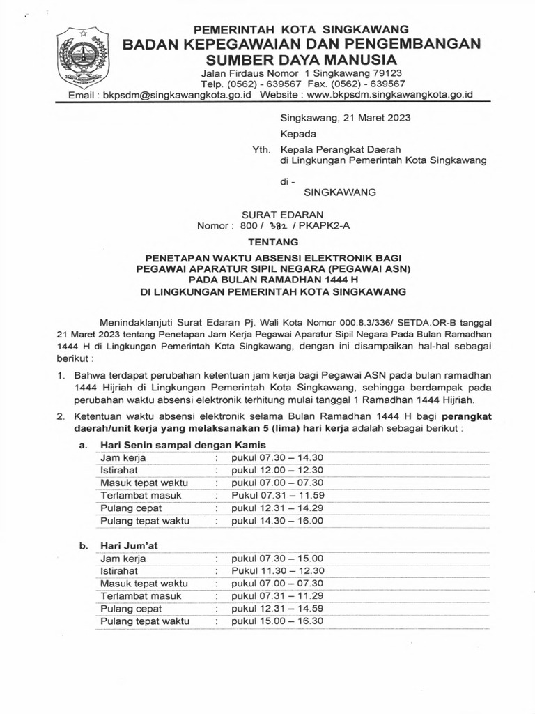 Se Jam Absensi Elektronik Ramadhan 1444 H | PDF