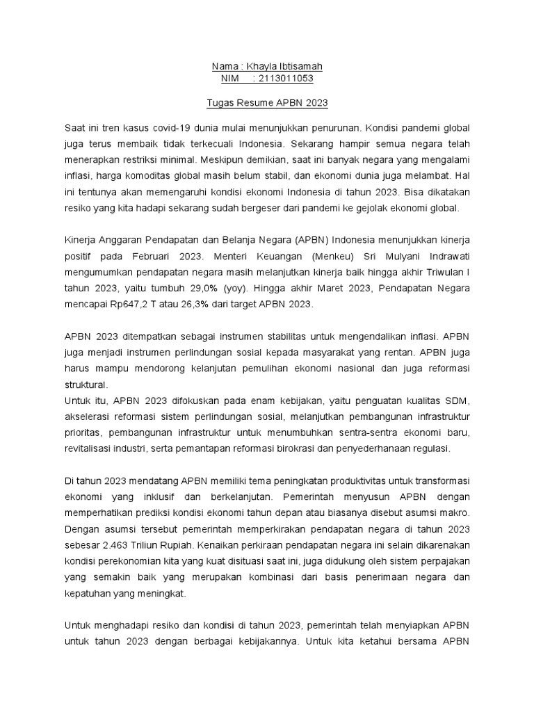 Khayla Ibtisamah-Resume APBN2033 | PDF