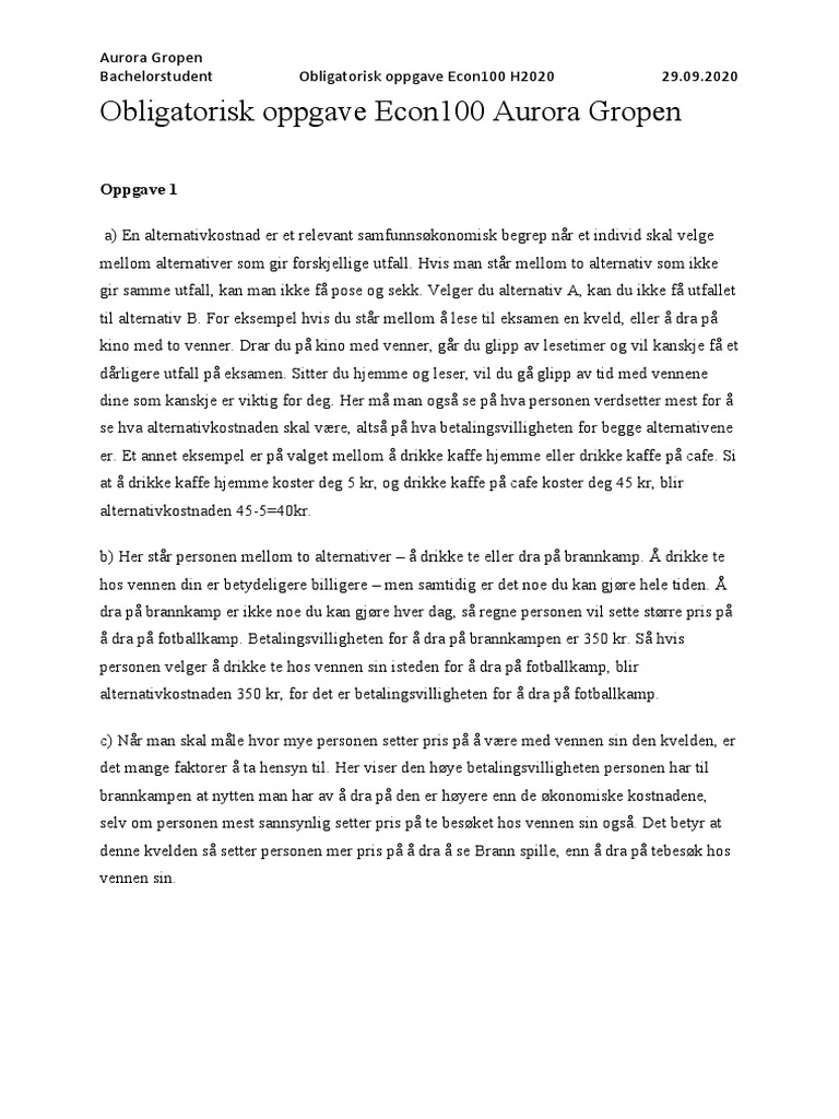 Obligatorisk Oppgave Econ 100 Aurora Gropen | PDF