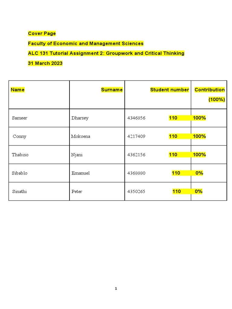 ALC 131 Group Assignment Tut Assignment 3 | PDF