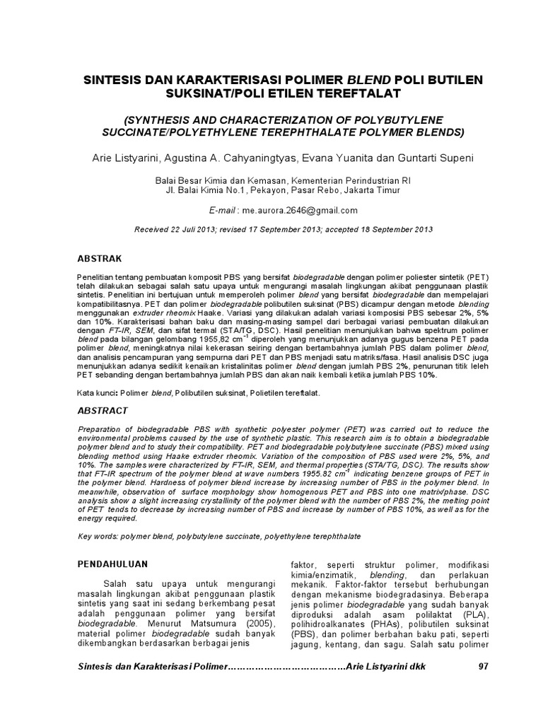 Sintesis Polimer Blend Biodegradable PBS-PET | PDF | Sains & Matematika