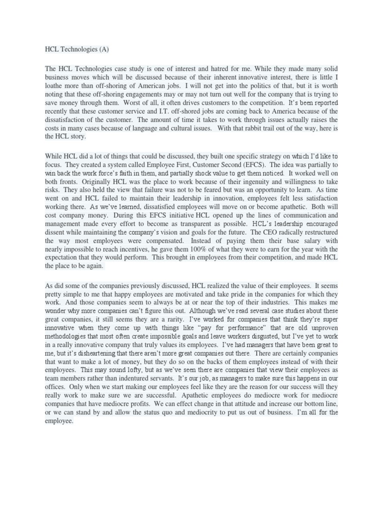 HCL Technologies | PDF | Employment | Strategic Management