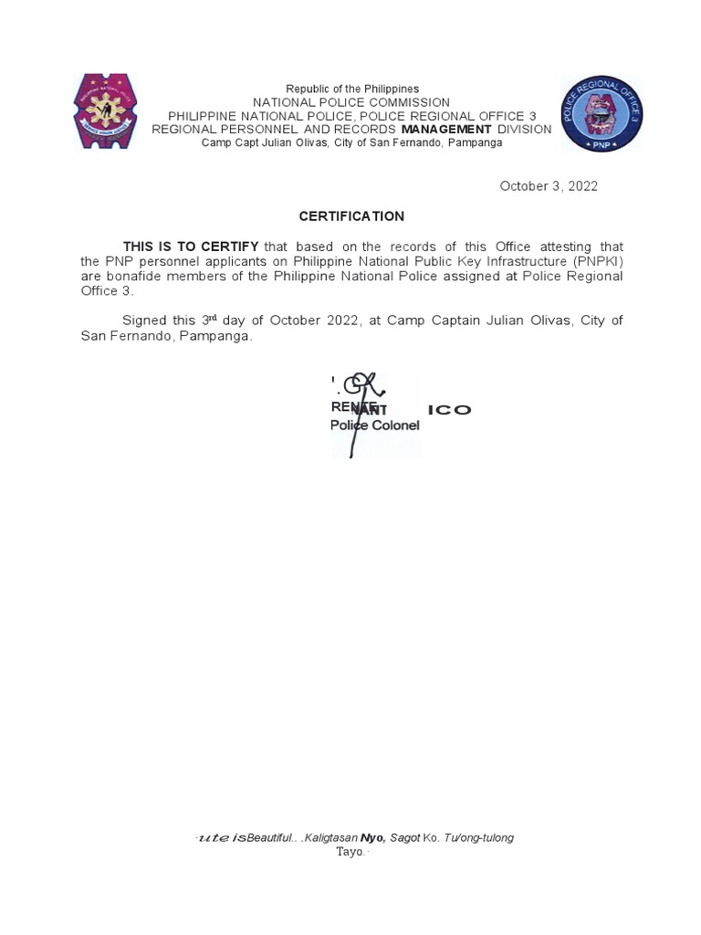 CERTIFICATION OF PRO3 Sample | PDF