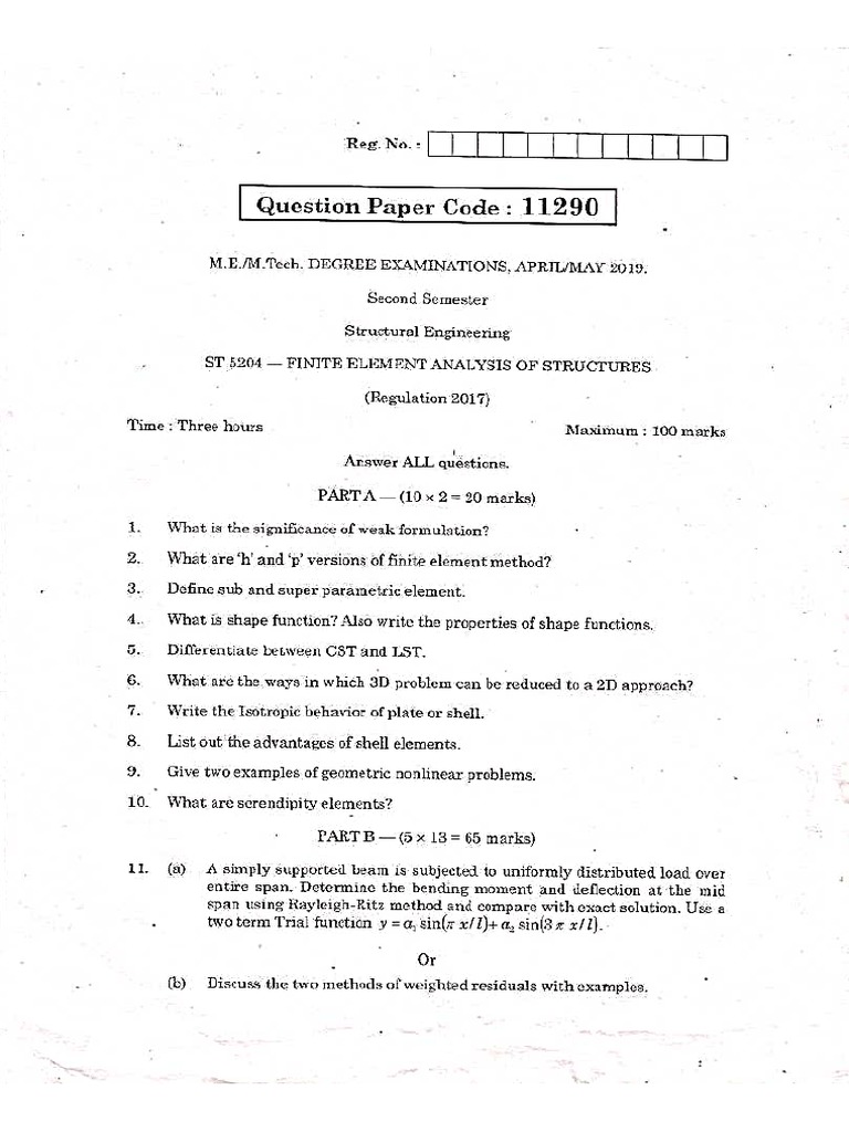 Previous Year Question Papers ME Structural | PDF
