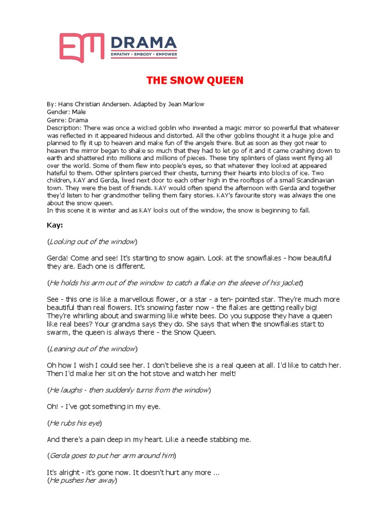 Form 3 Monologues - The Snow Queen - Dramatic (Male) | PDF