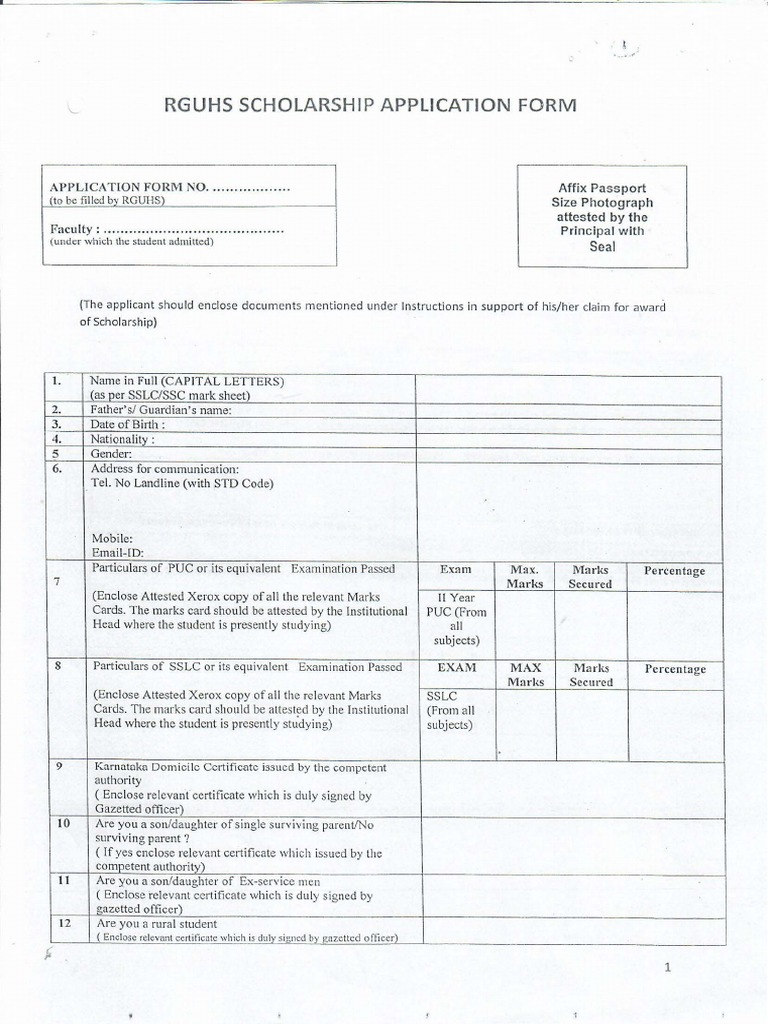 Rguhs Scholarship Application Form | PDF
