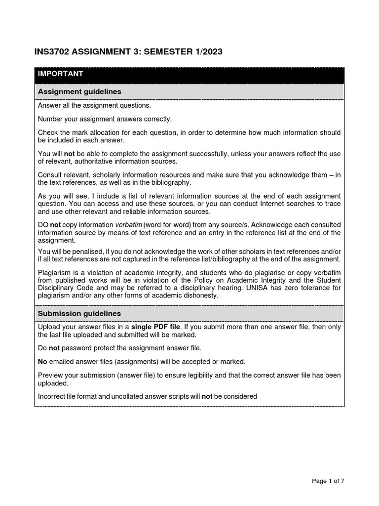 Ins3702 - Assignment 3 - Semester 1 - 2023 | PDF