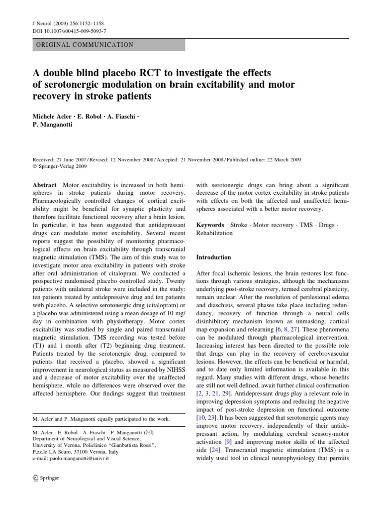 A Double Blind Placebo RCT To Investigate The Effects of Serotonergic ... A Double Blind Placebo RCT To Investigate The Effects of Serotonergic ...