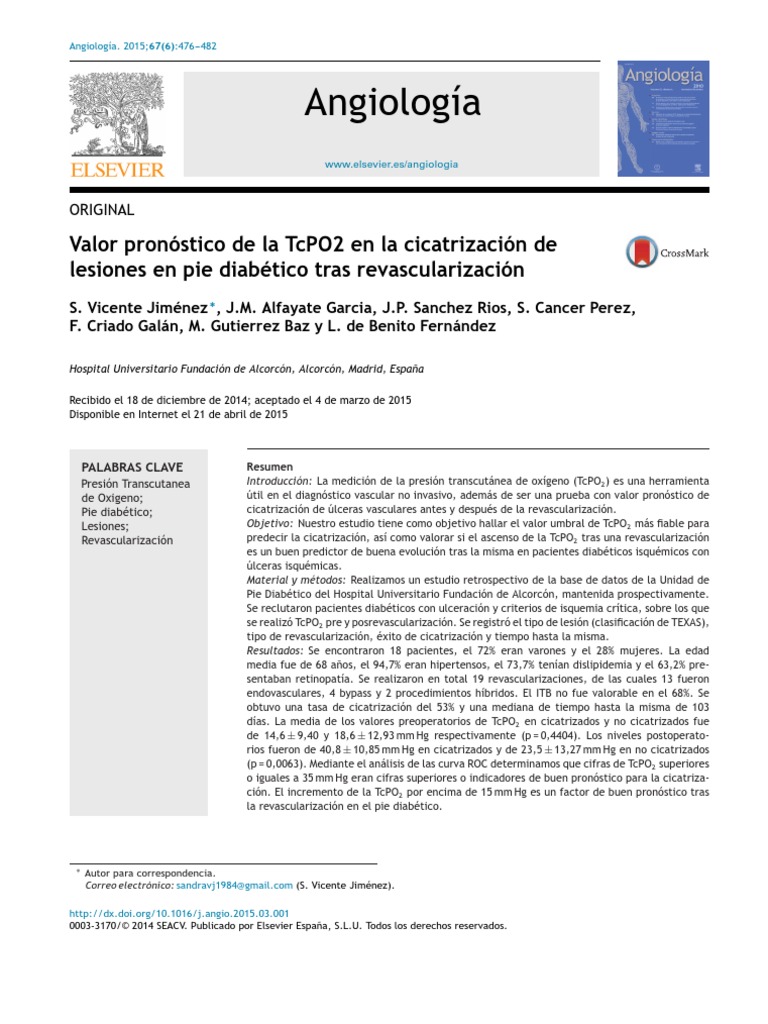 Valor Pronóstico de La TcPO2 en La Cicatrización de Lesiones en Pie ...