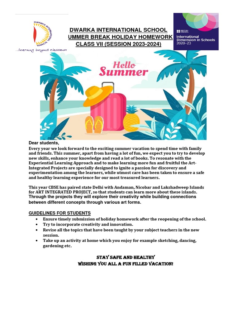 Class Vii Holiday Homework 2023 24 | PDF