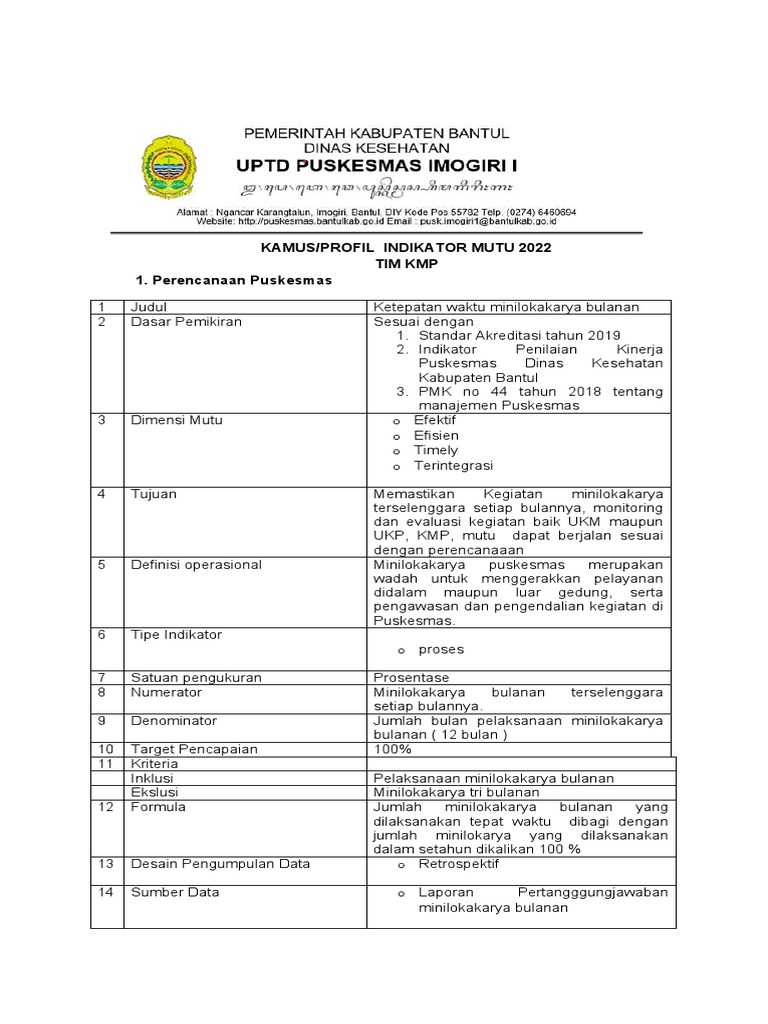 Indikator Mutu KMP Terbaru 2023 | PDF